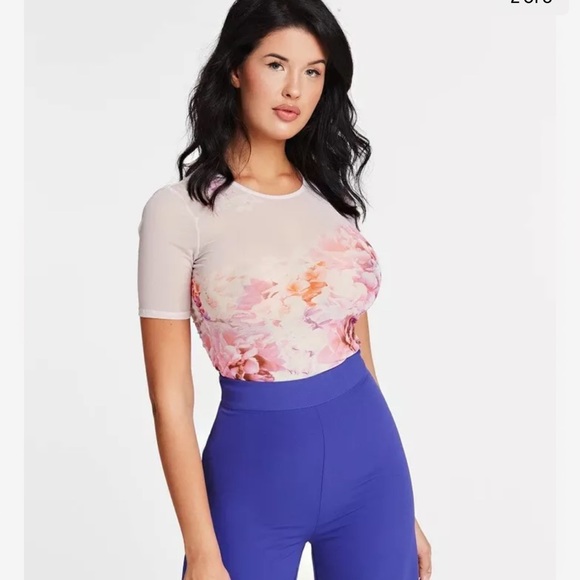 Marciano | Tops | New Guess Marciano Floral Bomb Short Sleeve Sheer Top ...